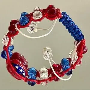 Jewelry | Hand Crafted Patriotic Bracelet Red White Blue Beads Cord New ...